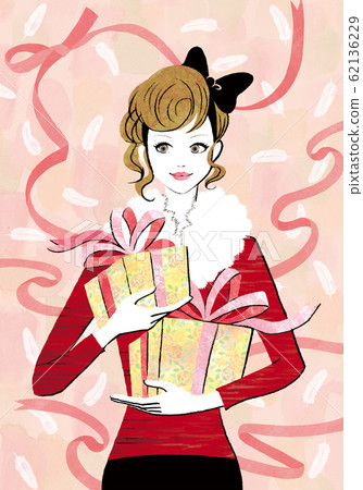Woman holding gift on ribbon background - Stock Illustration [62136229 ...