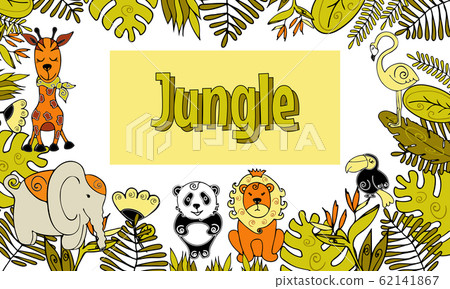 Jungle, Exotic tropical animals and plants frame - Stock Illustration ...