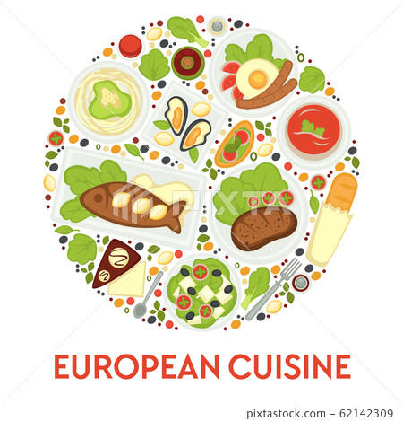 European food menu, cuisine of Europe, meals... - Stock Illustration ...