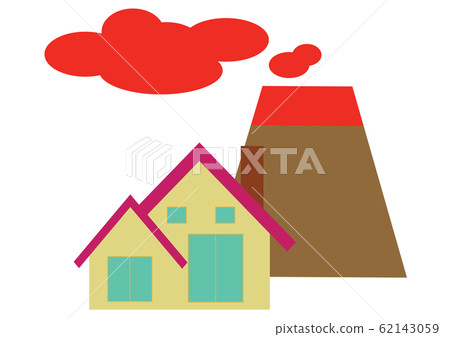 Illustration of house with volcano eruption - Stock Illustration ...