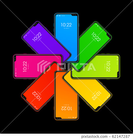 Rainbow colorful smartphone set in circle shape. - Stock Illustration ...
