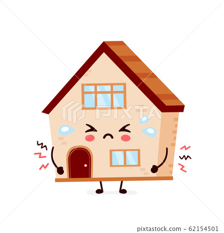 Cute sad cry house. Vector flat - Stock Illustration [62154501] - PIXTA