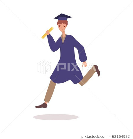 Male cartoon university graduate jumping in air... - Stock Illustration ...