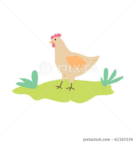 Cute cartoon chicken standing on green grass... - Stock Illustration ...