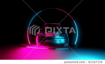 Car with neon light circle frames - Stock Illustration [62167158] - PIXTA