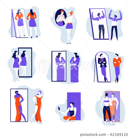 Mirror and people looking at reflection... - Stock Illustration ...