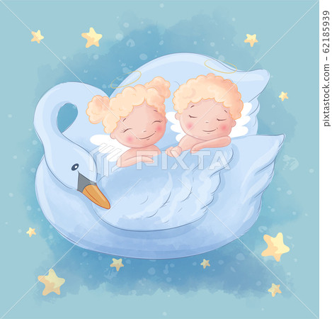 Cute cartoon two angels boy and girl on a... - Stock Illustration ...