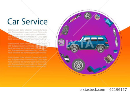 Car service banner with engine, wheel, brakes...-插圖素材 [62196157] - PIXTA圖庫