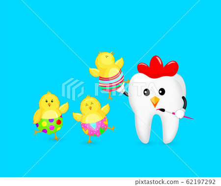 Cute cartoon tooth in hen character painting... - Stock Illustration ...