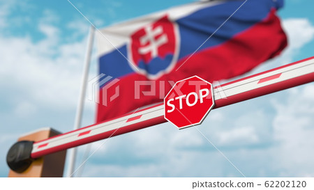 Closed boom barrier with stop sign against the... - Stock Illustration ...