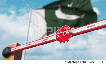 Barrier gate being closed with flag of Pakistan... - Stock Illustration ...