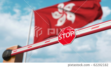 Closed boom gate on the flag background.... - Stock Illustration ...