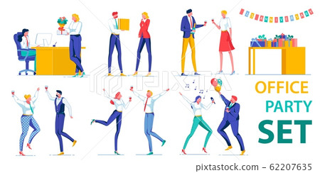 Events and Celebrations at Work. Office Party Set - Stock Illustration ...