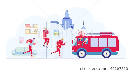 Firemen Team Gathering Together to Put out Fire - Stock Illustration ...