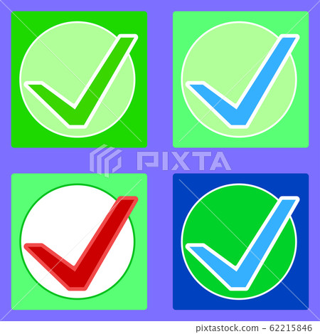 Collection of bright icons with multicolored tick. - Stock Illustration ...