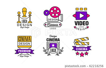 Cinema Retro Logo Design Templates Collection,... - Stock Illustration ...