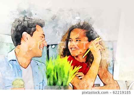 Abstract colorful business partner talking and... - Stock Illustration ...