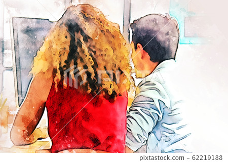 Abstract colorful business partner talking and... - Stock Illustration ...