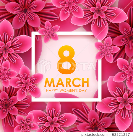 8 March holiday. Origami Greeting card with... - Stock Illustration ...