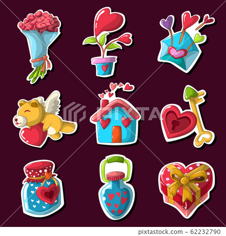 Pack of love stickers, Valentines labels set. - Stock Illustration ...