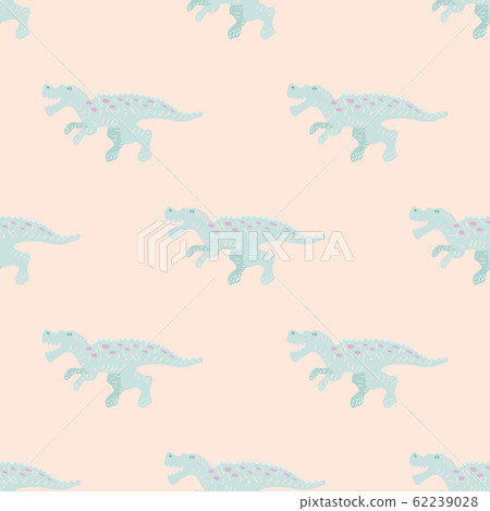 Cute turquoise dinosaur simple seamless pattern on - Stock Illustration ...