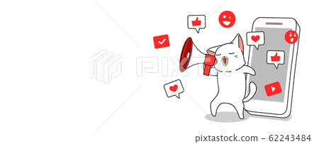 Cute cat with social media concept illustration - Stock Illustration ...