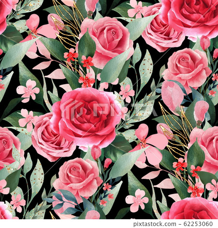 Seamless floral pattern with pink roses - Stock Illustration [62253060 ...
