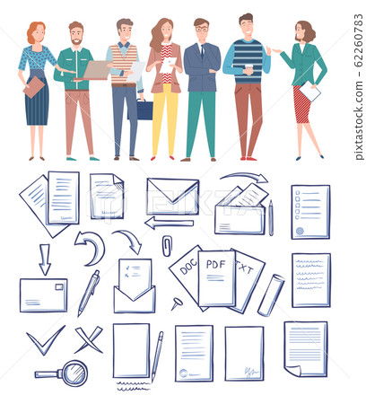 Workers and Documents, Papers Set, Office Vector - Stock Illustration ...