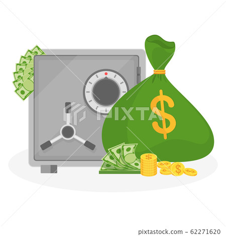 Tied up a green bank bag with safe, stack of... - Stock Illustration ...
