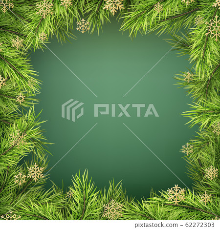 Card with Christmas tree border, realistic... - Stock Illustration ...