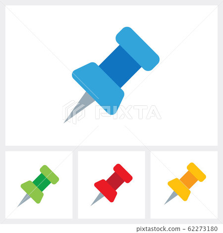 Set of push pin in different colors. simple flat - Stock Illustration ...