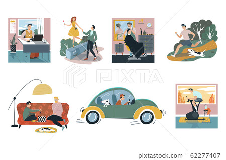Daily life of man, people in everyday routine,... - Stock Illustration ...