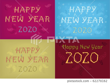 Happy New Year 2020. Country Greeting cards set - Stock Illustration ...