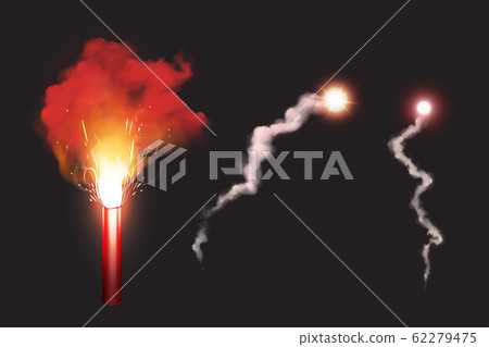 Burn red gun flare, sos fire signal for emergency - Stock Illustration ...