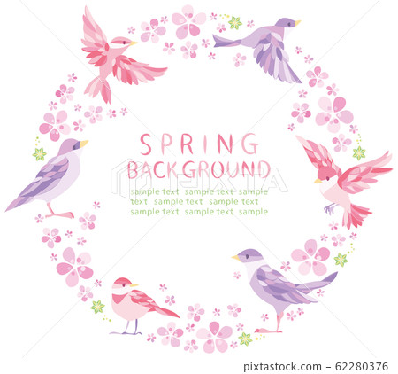 Spring cherry blossoms birds frame - Stock Illustration [62280376] - PIXTA