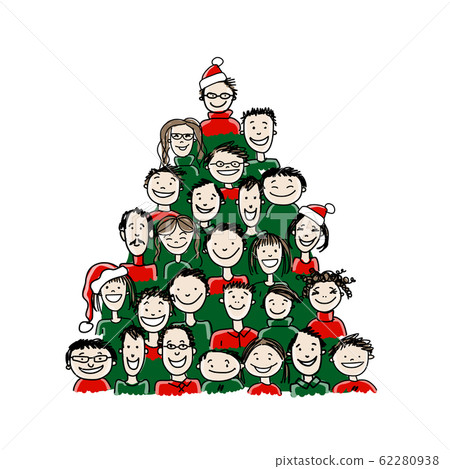 Christmas tree made from group of people for... - Stock Illustration ...