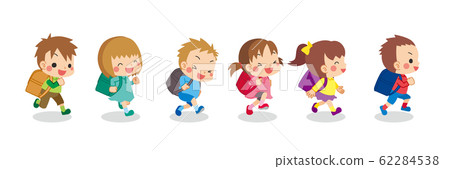 Cute elementary school students running around... - Stock Illustration ...