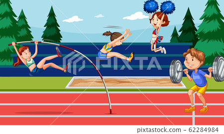 Scene with people doing track and field sports - Stock Illustration ...