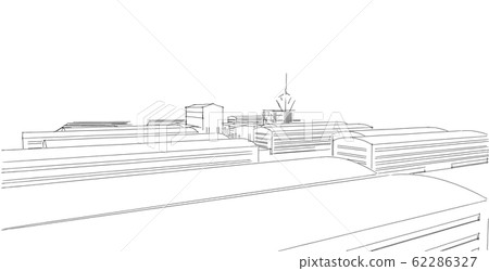 Factory buildings sketch drawings in perspective - Stock Illustration ...