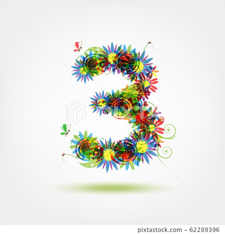 Three, floral number for your design - Stock Illustration [62289396 ...