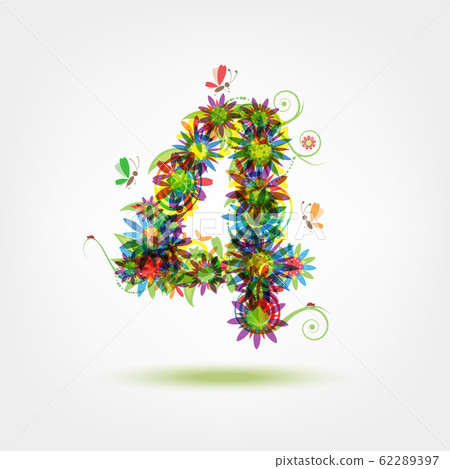 Four, floral number for your design-插圖素材 [62289397] - PIXTA圖庫