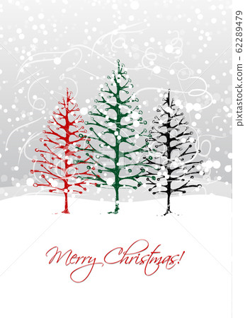 Christmas trees in forest, postcard design - Stock Illustration ...