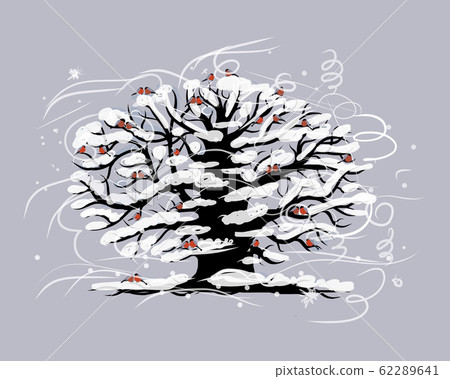Christmas card design with winter tree and - Stock Illustration ...