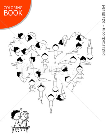 I love yoga! Heart shape, coloring book design-插圖素材 [62289864] - PIXTA圖庫