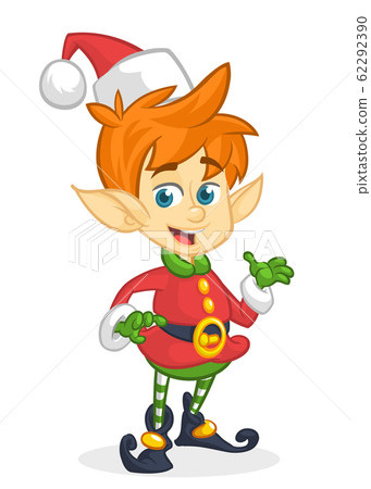 Cute cartoon little boy Santa helper elf stand...-插圖素材 [62292390] - PIXTA圖庫