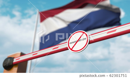 Closed boom barrier with stop immigration sign... - Stock Illustration ...