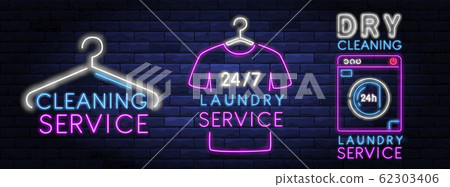 Dry cleaning service neon banner - Stock Illustration [62303406] - PIXTA