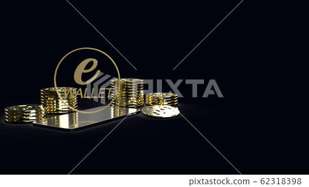 The mobile symbol e wallet and gold coins for... - Stock Illustration ...