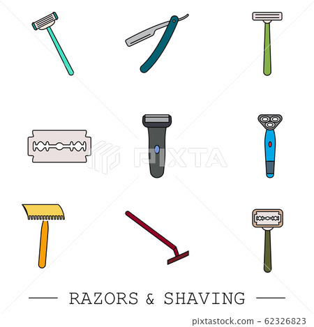 Razor vector color icon set. collection of 9...-插圖素材 [62326823] - PIXTA圖庫