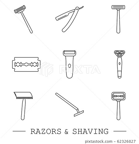 Razor vector line, linear icon set. collection... - Stock Illustration ...